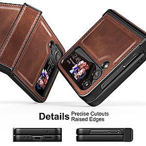Foluu for Samsung Galaxy Z Flip 4 Case, Z Flip 4 Case with Hinge Protection PU Leather + Hard PC Shell Ultra Thin Slim Durable Protective Case for Samsung Galaxy Z Flip 4 5G 2022 (Brown)