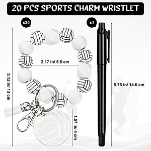 Siifert 20 Pcs Volleyball Keychain Team Gifts Wood Bead Sports Charm Wristlet Bracelets Volleyball Gifts for Team Coach Student