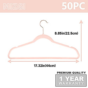 MIZGI Premium Velvet Hangers (50 Pack),Heavyduty - Non Slip Felt Hangers - Blush Pink - Rose Gold 360 Degree Swivel Hooks,Space Saving Clothes Hangers,Durable Strong Hangers for Suits,Coats,Dress