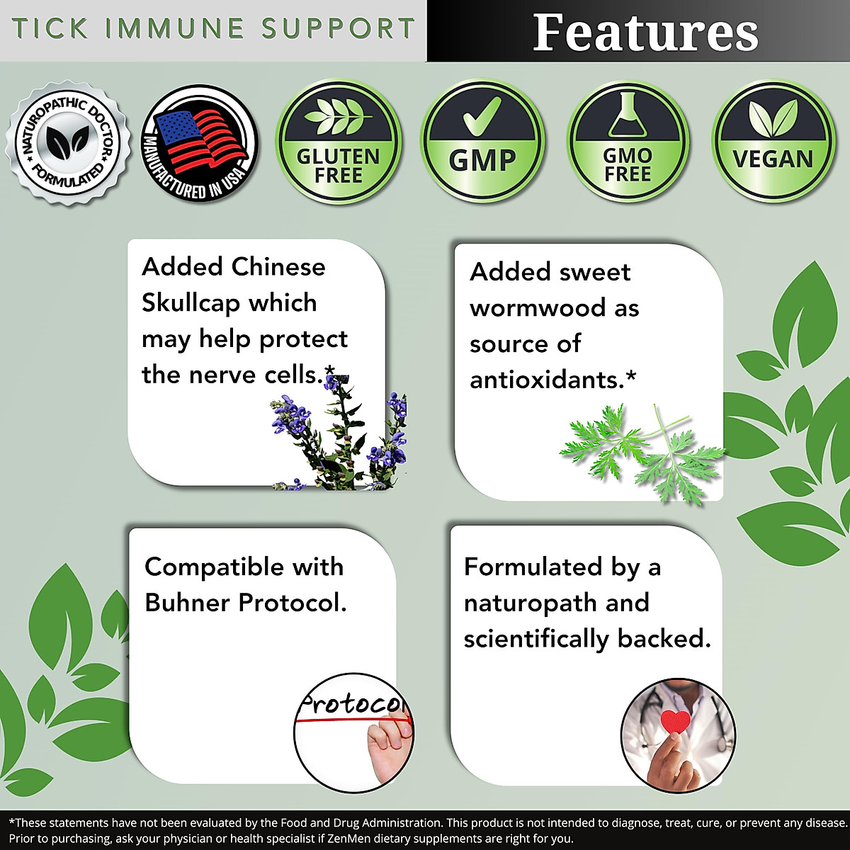 Zenmen Tick Immune Support Supplement - Improved Formula - Japanese Knotweed, Cat's Claw, Chinese Skullcap, Cryptolepis Sanguinolenta, Sweet Wormwood - 90 Vegan Capsules, Made in The USA