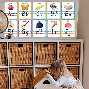 Alphabet and Number Bulletin Board Set Traditional Manuscript Alphabet Cards with Photographs for Classroom Decoration