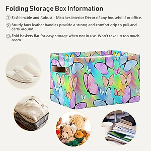 Blue Purple Butterfly Storage Basket Bins Foldable Laundry Hamper Toy Storage Bins Box Organizer for Office Bedroom Clothes Bedroom Living Room,2 pcs