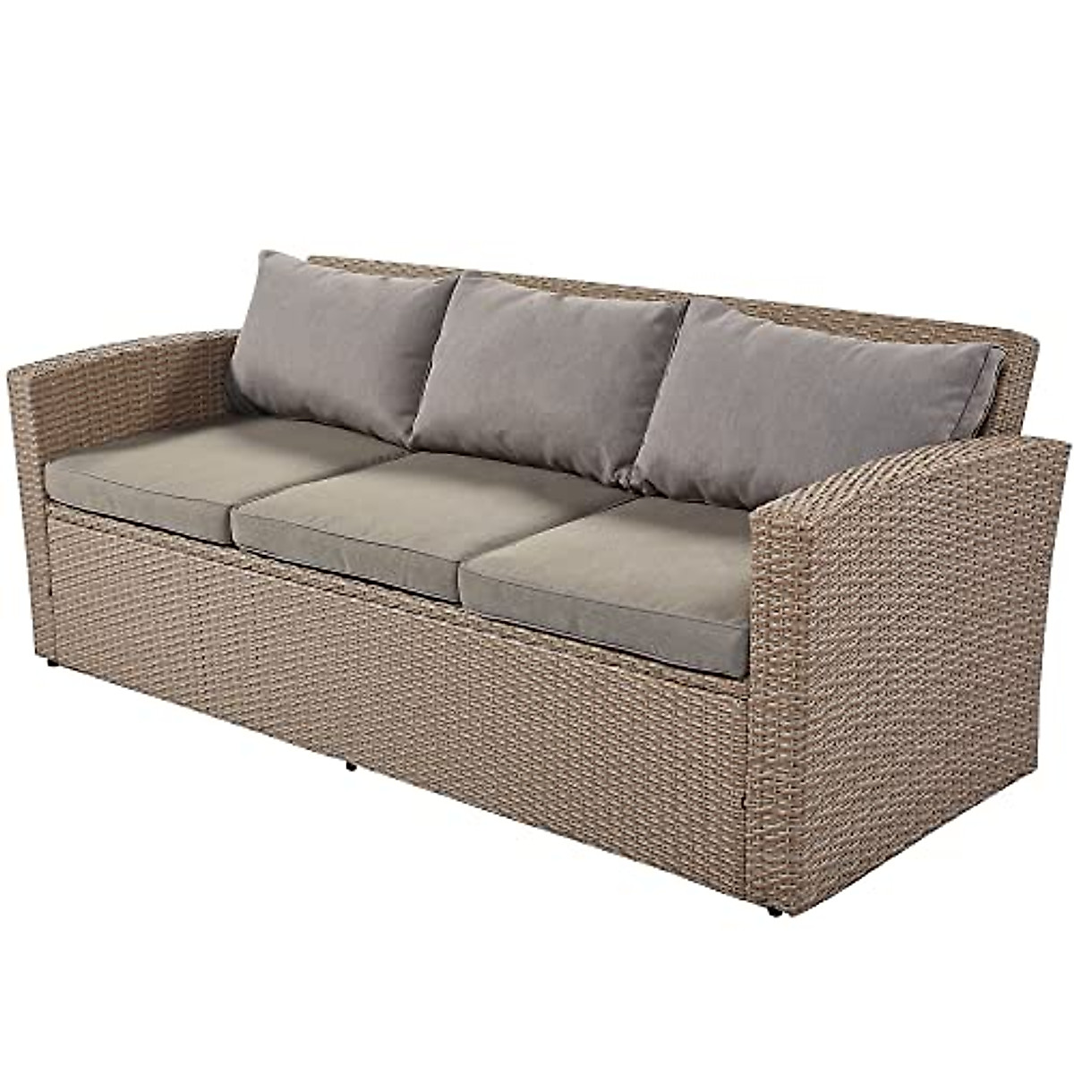DHPM 4 Piece Patio PE Rattan Wicker C, Outdoor Sectional Conversation Furniture Chair Set Table, 3 Sofa with Cushions, 5 Seats for Garden, Poolside, Backyard, Gray