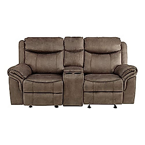 Lexicon Braelyn Fabric Double Glider Reclining Loveseat with Center Console, Receptacles, and USB Ports, 80" W, Brown
