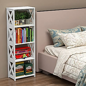 Rerii Bookcase, 5 Tier Small Bookshelf Kids Open Shelves, Standing Book Storage Case Shelf Display Rack Table for Bathroom Living Room Bedroom Office, White