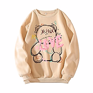 Floerns Women's Letter Graphic Print Long Sleeve Sweatshirt Pullover Tops Khaki M