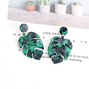 Acrylic Earrings For Women Statement Palm Leaf Earrings Resin monstera Drop Dangle Earrings Fashion Jewelry (Green)