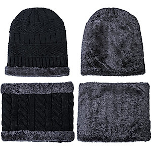Warm Winter Beanie Hat & Scarf Set Stylish Knit Skull Cap for Men Women (01 Black)
