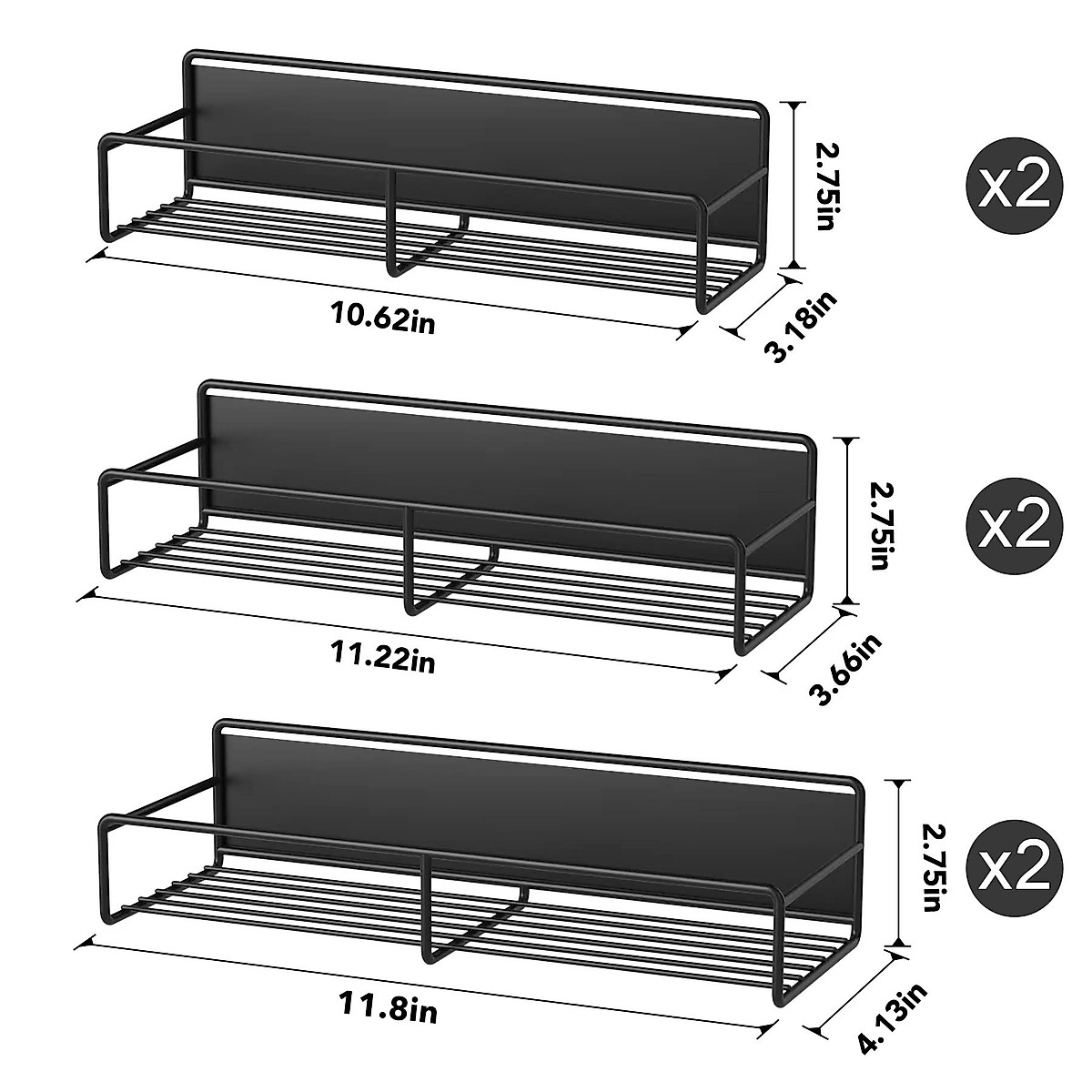 Magnetic Spice Rack Organizer 6 Pack, Magnetic Spice Rack for Refrigerator, Magnetic Shelf for Holding Spices, Jars, Seaoning and Bottle, Metal&Black