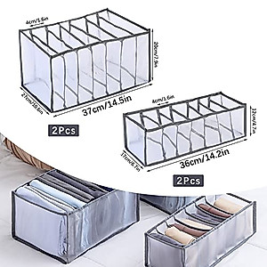SelfTek 4 Pcs Wardrobe Clothes Organizer, Foldable Drawer Organizers for Clothing, 7 Grids Clothes Compartment Storage Box for Socks, Skirts, T-shirts, Jeans and underwear Organizers and Storage
