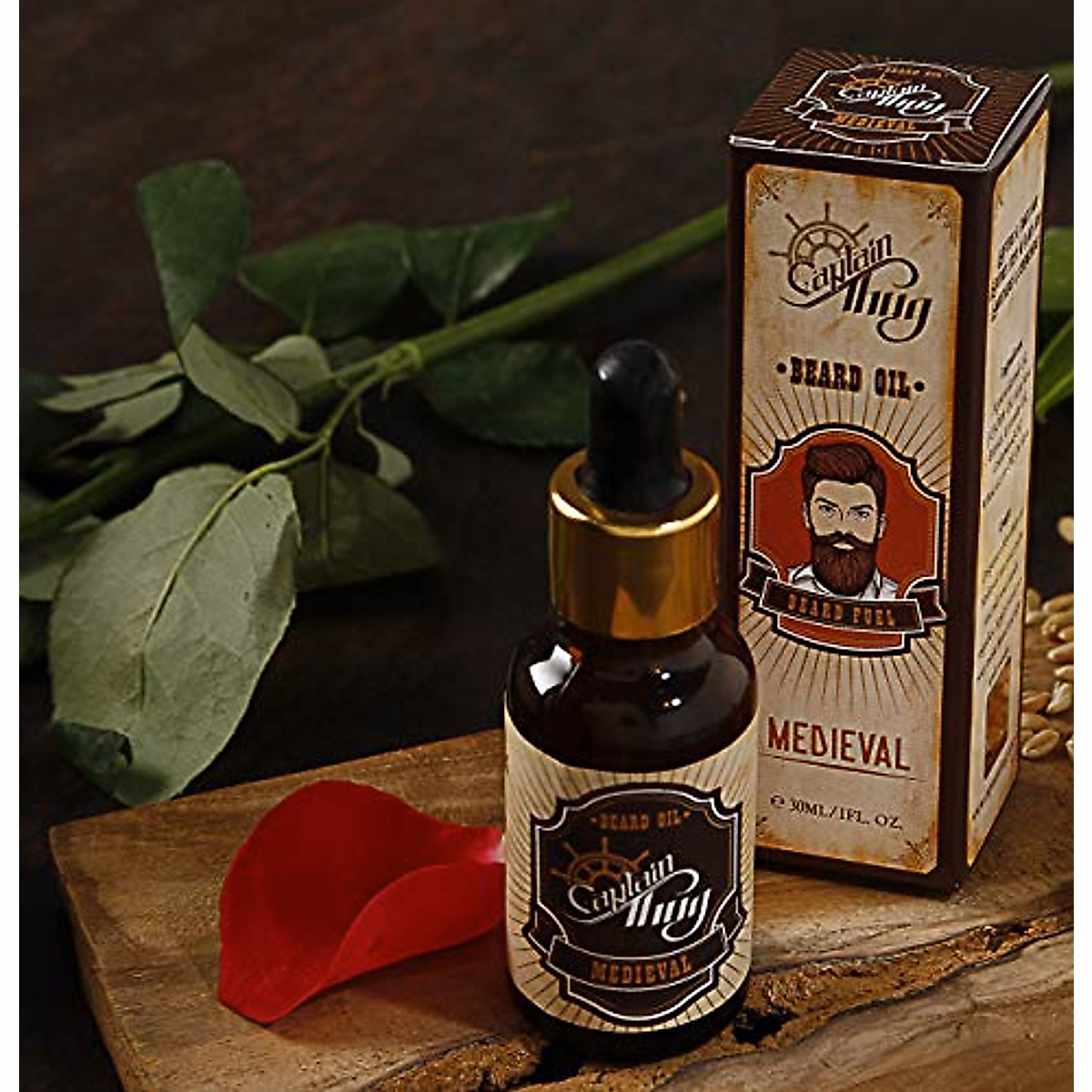 Captain Thug Medieval Beard Oil Conditioner – Ultra Premium Ayurveda – 9 Essential Oils – Softens, Smooths & Strengthens Beard Growth – Grooming Beard and Mustache Nourishment Treatment – 1 fl. oz.