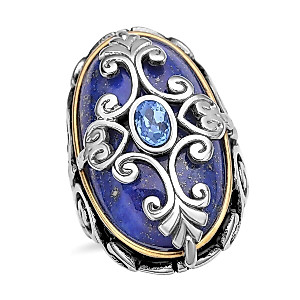 Shop LC Lapis Lazuli Cocktail Statement Ring ION Plated Yellow Gold Floral Blue Crystal Stainless Steel Size 7 Birthday Gifts for Women