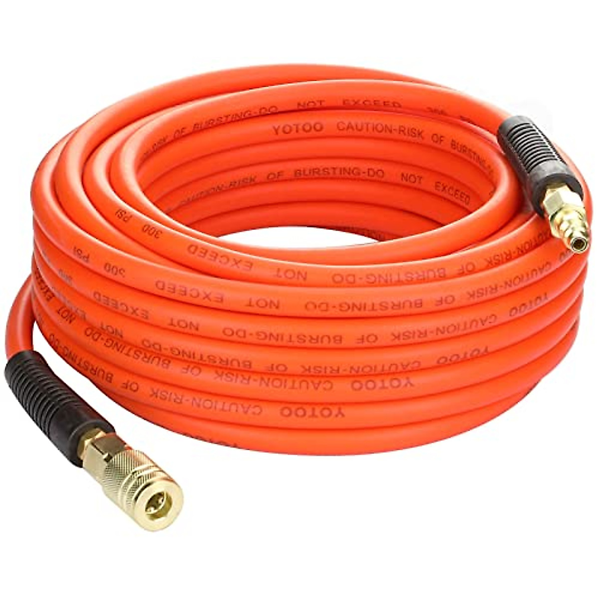 YOTOO Hybrid Air Hose 1/4-Inch by 50-Feet 300 PSI Heavy Duty, Lightweight, Kink Resistant, All-Weather Flexibility with 1/4-Inch Industrial Air Fittings and Bend Restrictors, Orange