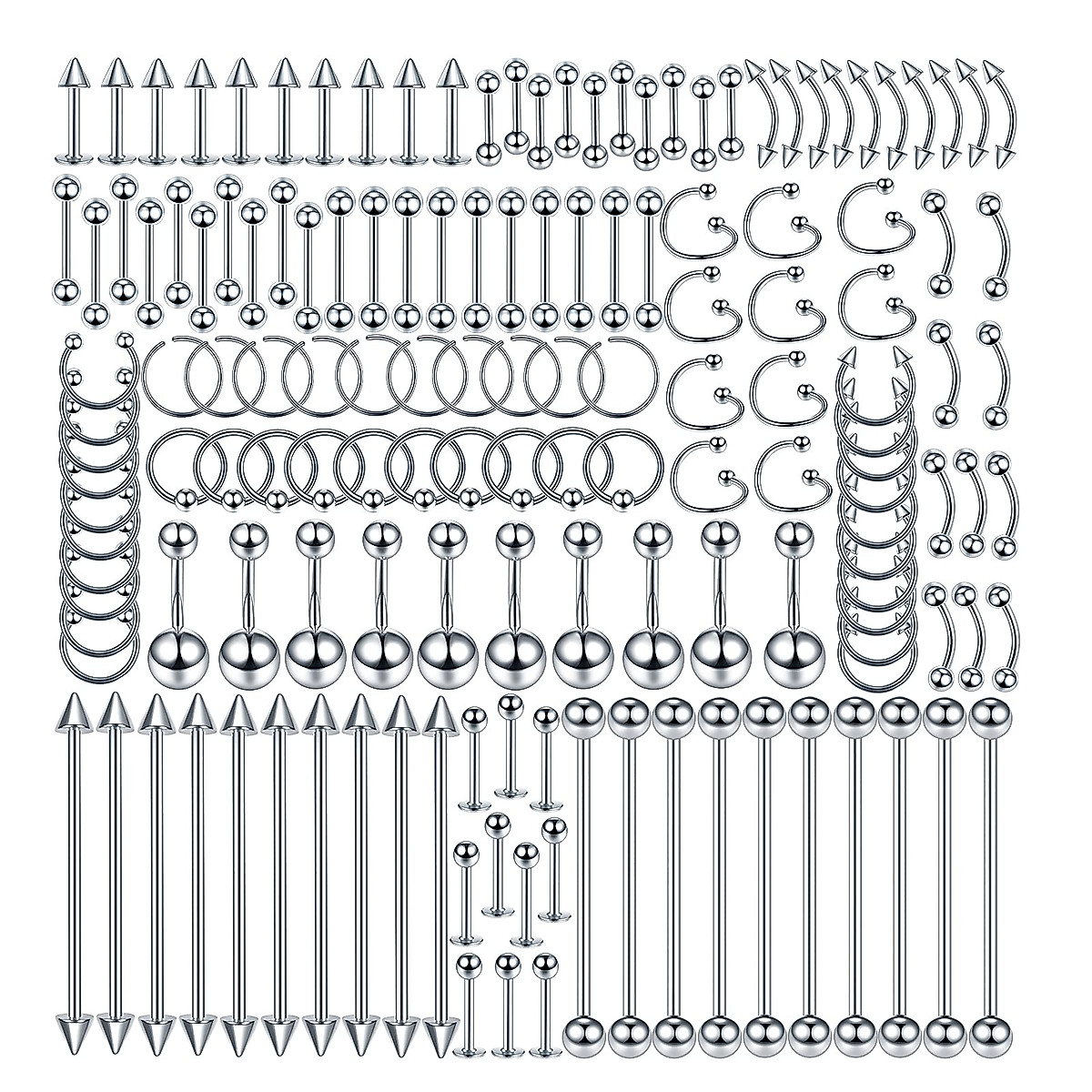 Xpircn Piercing Kit Jewelry 14G 16G 20G Stainless Steel Body Piercing Jewelry, Mixed Piercing Needles