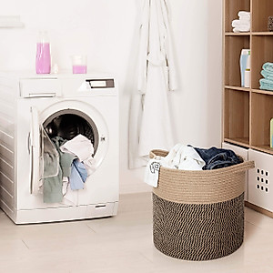 MINTWOOD Design 15 x 14 Inches Decorative Woven Cotton Rope Storage Basket, Stuffed Toy Basket Bin, Laundry Basket, Nursery Basket, Blanket Basket, Dog Toy Basket, Planter Basket, Black Jute