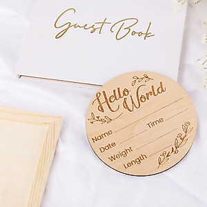 Wooden Baby Name Announcement Sign, 6inch Diameter Hello World Newborn Sign Birth Announcement Sign New Baby Sign for Hospital Nursery New Parents Baby Shower