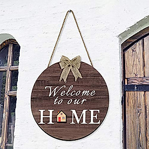 Interchangeable Seasonal Welcome Sign Halloween Front Door Decor Rustic Wood Welcome to Our Home Sign Wall Hanging Porch Decoration for Halloween Christmas Fall Winter Thanksgiving Holiday (Brown)