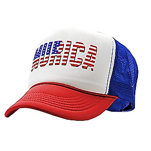 Murica - Fourth of July USA America Patriot - Vintage Retro Style Trucker Cap Hat (R-W-B)