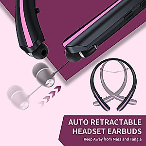 Retractable Bluetooth Headphones Neckband, Headset Wireless with High Volume Earbuds Call Sweatproof Vibrate Alert Earphones with Mic Work with iPhone, iPad, Samsung, Android (PK)