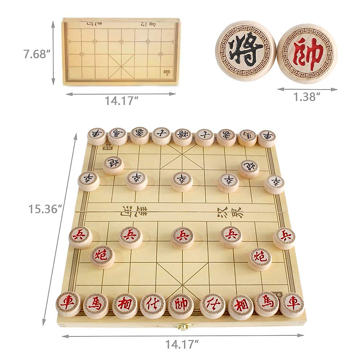 Luoyer 14 Inch Wooden Foldable Chinese Chess Xiangqi Travel Game Set with Wooden Chess Pieces Traditional Tabletop Strategy and Skill Game for Teens Adults