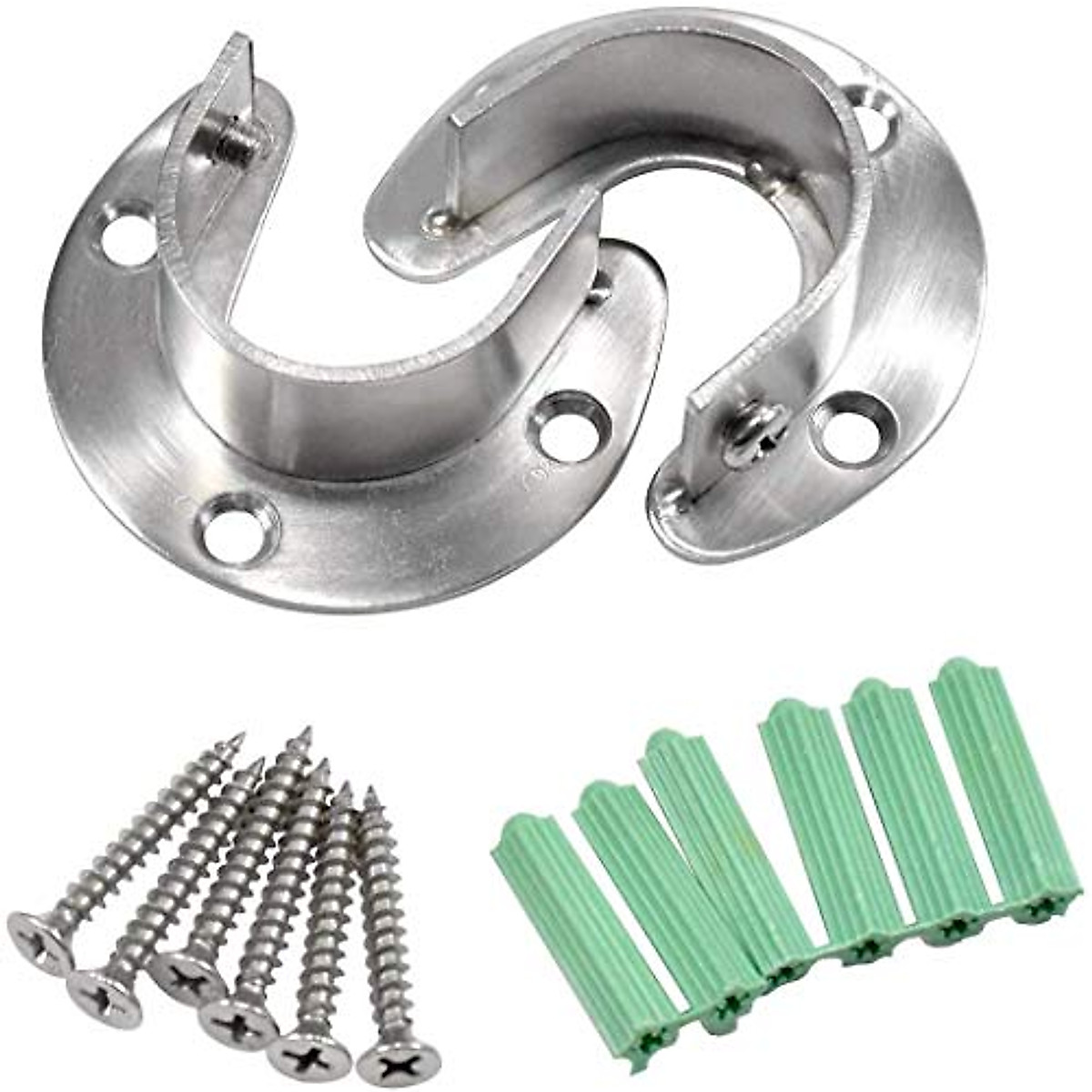 HQDeal 2 Pack Stainless Steel Closet Pole Sockets, Heavy Duty Closet Rod End Supports U Shaped Flange Rod Holder with Screws for Wardrobe Bracket Shower Curtain Rod Flange Socket Kit (25mm)