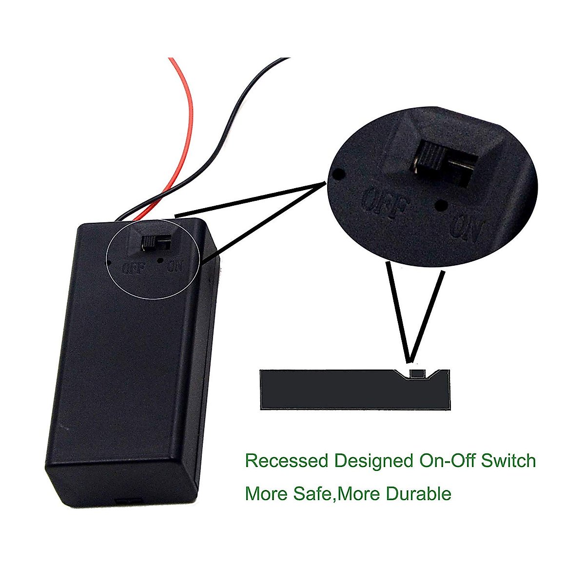 LAMPVPATH (Pack of 2) 9v Battery Holder, 9 Volt Battery Holder with Switch, 9v Battery Case with Switch