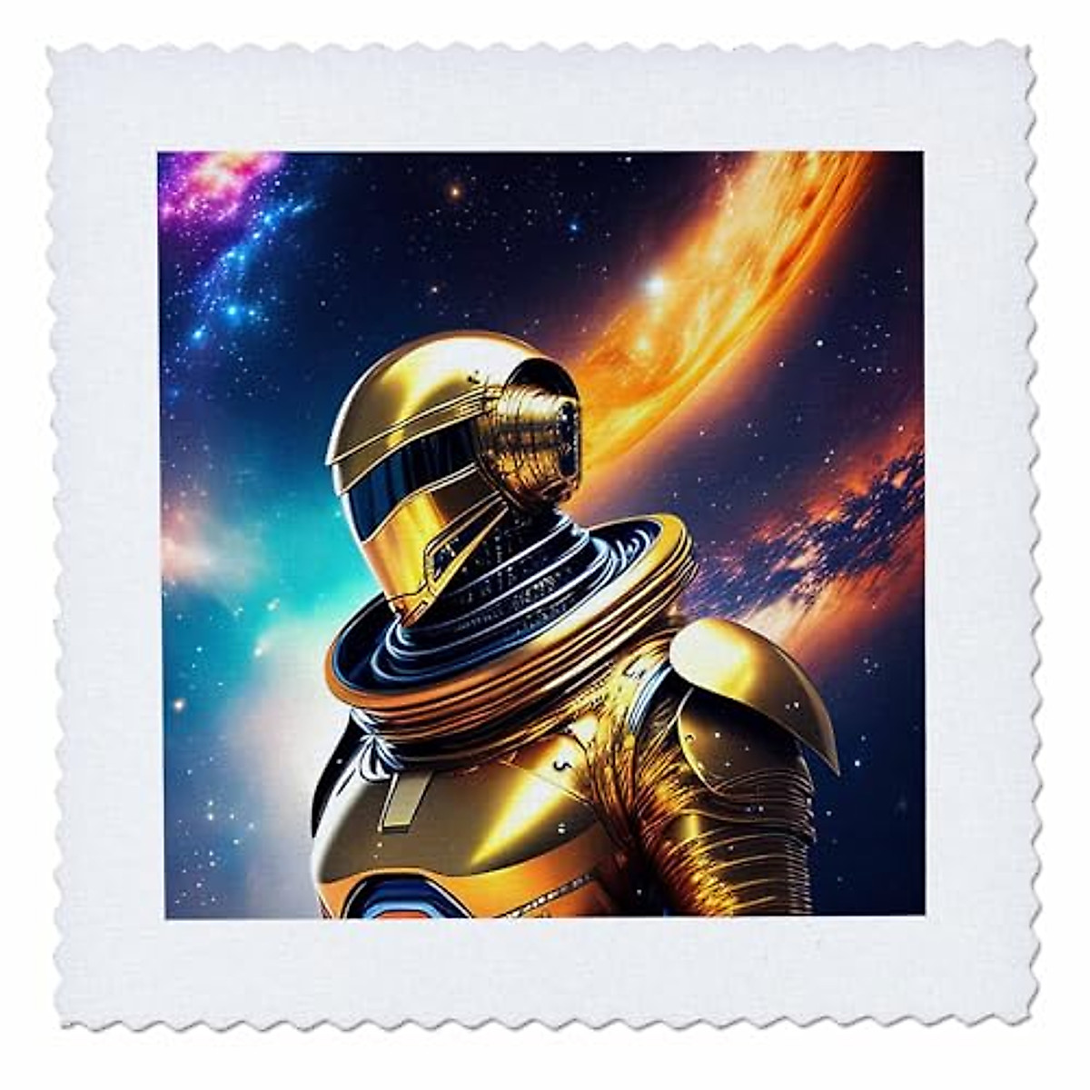 3dRose Fantasy Astronaut in Shining Yellow Space Suit. Galaxy Light... - Quilt Squares (qs-378768-2)