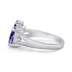 Wishrocks Heart & Round Cut Simulated Amethyst Paw Print Ring Jewelry For Women In 14k White Gold Over Sterling Silver Ring Size- 14
