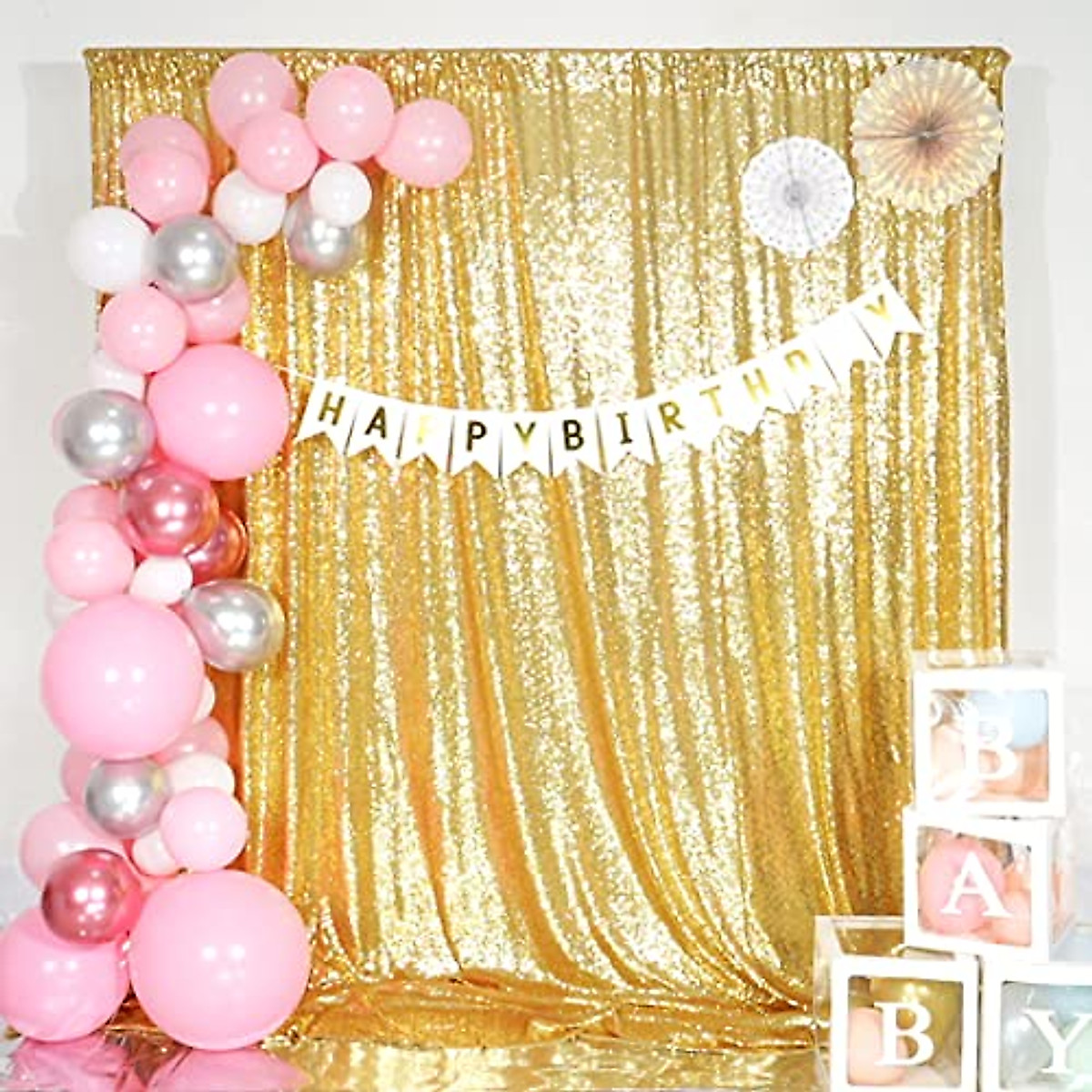 Dominiburl Sequin Backdrop Backdrop Non See Through Gold Backdrop for Party Wedding Birthday Party Decorations (4x8 Inch, Gold)