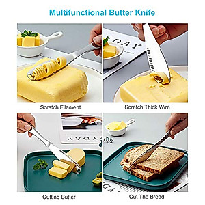 HAHAYOO The Better Butter Spreader Knife, Butter Knife Spreaders, Stainless Steel Butter Knives Curler, Butter Knifes for Cold Butter Slicer with Holes, Butter Grater, 3 in 1 Kitchen Gadgets Serrated