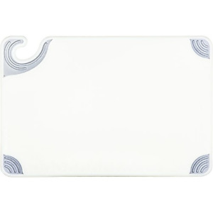 San Jamar Saf-T-Grip Plastic Cutting Board with Safety Hook, 12" x 18" x 0.5", White