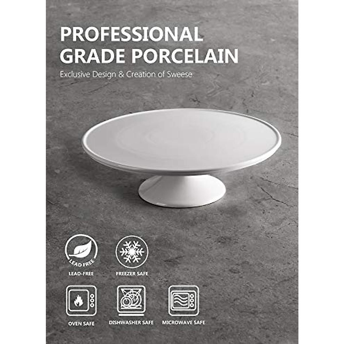 Sweese 709.101 12-Inch Porcelain Cake Stand, Round Dessert Stand, White Cupcake Stand for Parties