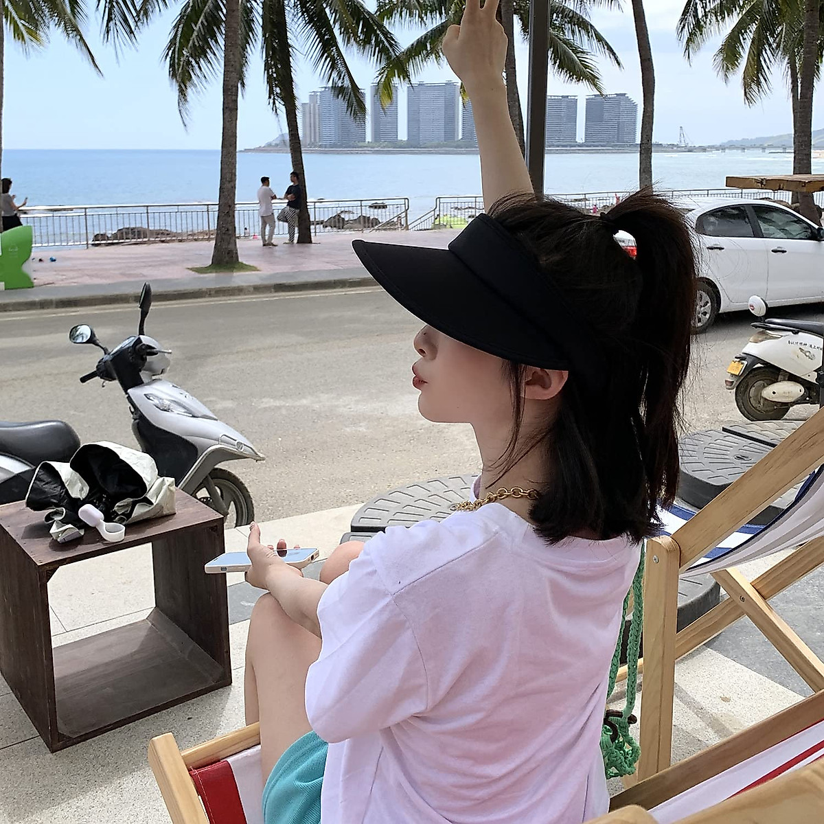 Cloth Covered Slip-On Visor [233] Sun Sports Visor Hats One-Size Adjustable Cap Black