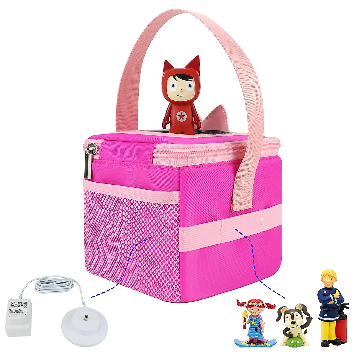 Carrying Bag for Toniebox and Tonies Figures, with Cover for Tonies Ears, Storage Case for Toniebox Characters and Accessories, Pink