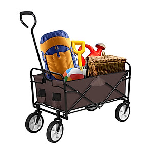 Collapsible Folding Wagon, Beach Wagon Cart Heavy Duty 220LBs Foldable, Utility Grocery Wagon with Side Pocket for Camping Garden Sports