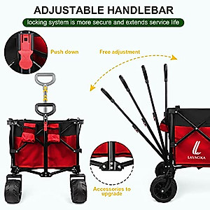 Lavacika Folding Utility Wagon Garden Carts with Wheels Heavy Duty Wagon Shopping Cart for Beach Sports Outdoor Camping Fishing BBQ (Red)