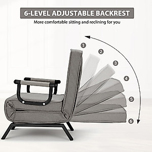 Haddockway Single Person Sofa Bed Sleeper Chair Convertible Chaise Lounge Couch,Folding Sofa Arm Chair with Pillow&5 Adjustable Backrest,Upholstered Lazy Bed Leisure Recliner for Home Office