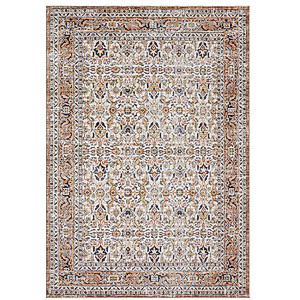 Area Rugs for Living Room Bedroom: 9x12 Rug Machine Washable with Non-Slip Backing Non-Shedding Stain Resistant, Boho Floral Large Carpet for Dining Room Nursery Home Office Indoor (Blue/Brown)