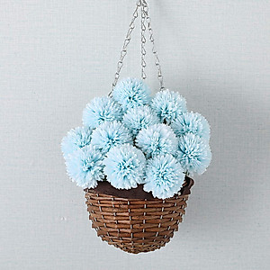 Floweroyal 12pcs Artificial Chrysanthemum Ball Flowers Silk Hydrangea Bridal Wedding Bouquet for Home Garden Party Office Coffee House Decoration (Blue).