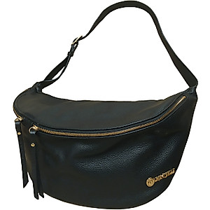Baroncelli Leather Sling Bag Big Size Genuine Italian Leather Designed and Made in Italy (Black)