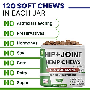 ADVANCED Hemp Hip & Joint Supplement for Dogs - Glucosamine for Dogs - Dog Joint Pain Relief Treats - Chondroitin Turmeric MSM Hemp Oil - Hemp Treats for Joint Health - Senior Mobility Support Chew
