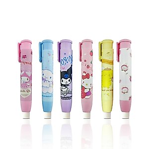 6Pcs Cute Creative Stationery Erasers for Kids Retractable Pencil Erasers for Pencils Kawaii Eraser Fun Kitty Erasers Back to School Supplies Kid Party Favors Gift Suitable for Children Over 3Years（A）