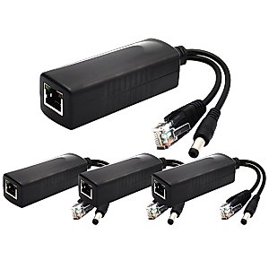 ANVISION 4-Pack 12V DC Output Active PoE Splitter Adapter, IEEE 802.3af, 10/100Mbps, for IP Camera AP Voip Phone and More, AV-PS12
