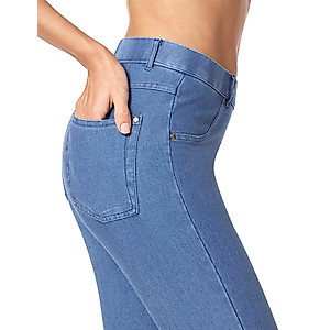 HUE Women's Ankle Slit Essential Denim Capri, Medium Wash, Large