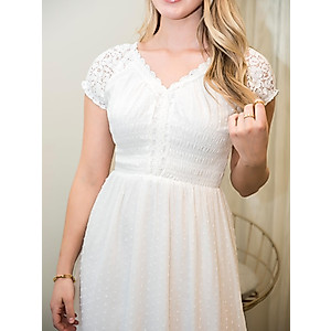 Anna-Kaci Renaissance Peasant Maiden Boho Inspired Cap Sleeve Lace Trim Maxi Dress, Cream, XX-Large