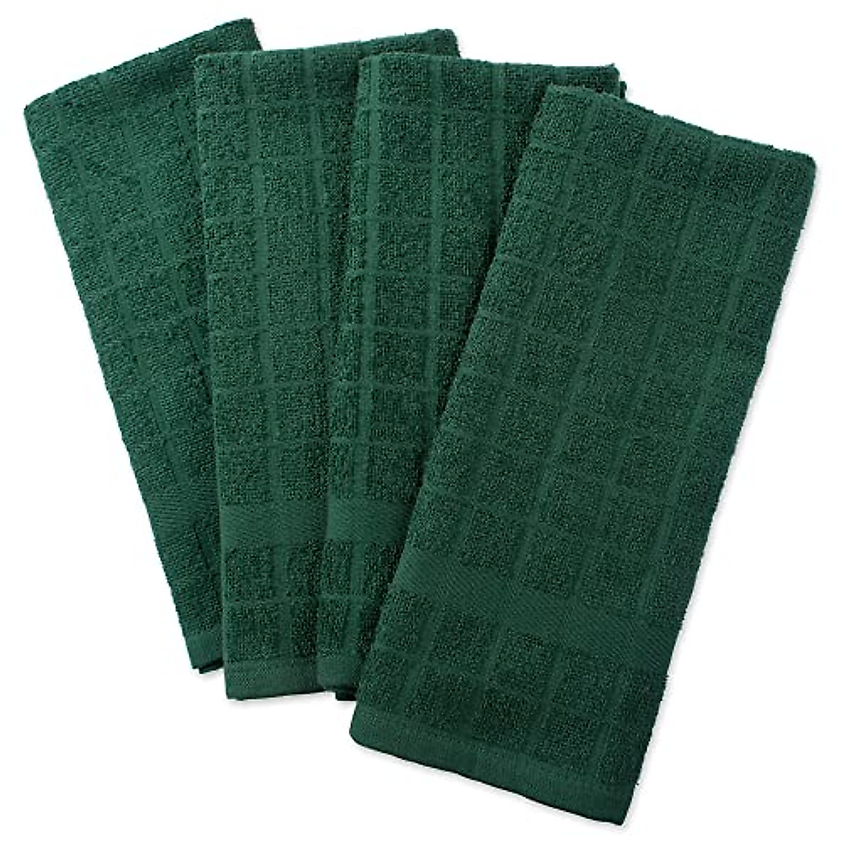 DII Basic Terry Collection Windowpane Dishtowel Set, 16x26, Dark Green Solid, 4 Piece