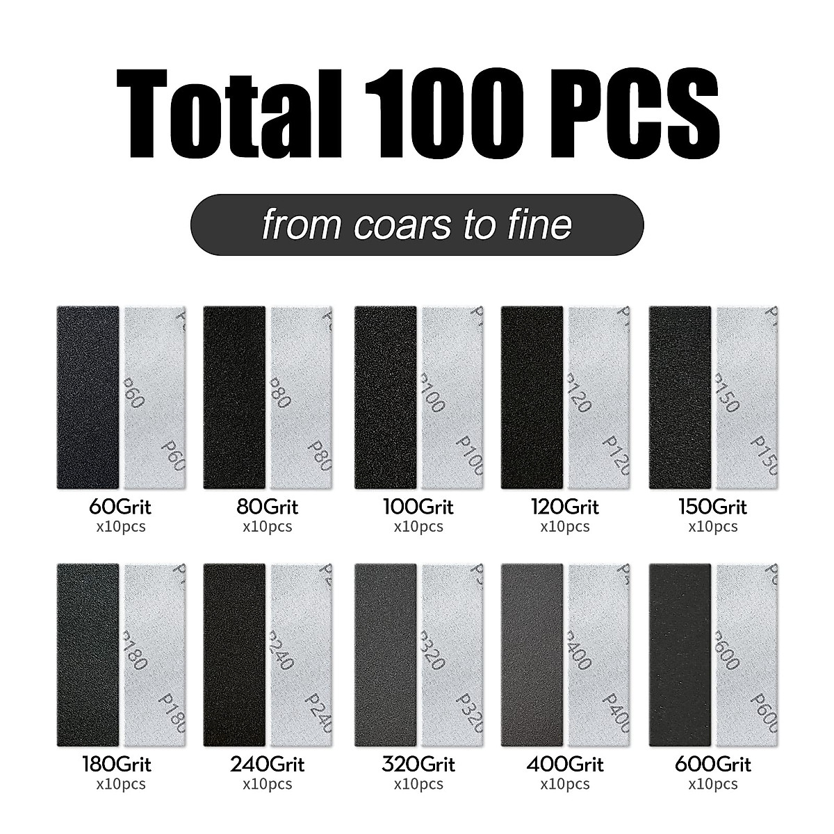 Micro Sander Tool Kit with 100 Piece Detail Finger Sander 3.5” x 1” Mini Sanding Block for Crafts, DIY, Wet Dry Sandpaper of 60, 80, 100,120, 150, 180,240, 320, 400 and 600 Grits