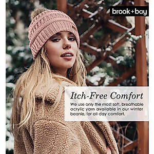 Brook + Bay - Beanie Hats for Women, Pom Pom Hat Soft Chunky Knit Beanie for Cold Weather, Stocking Cap for Women Winter Hats Pink