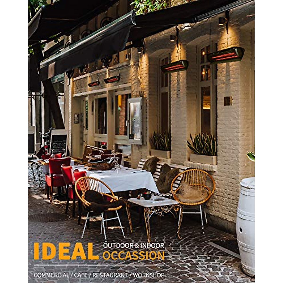 Star Patio Electric Patio Heater with Remote, Wall Mounted, Outdoor Ceiling Patio Heater, Outdoor Heaters, Infrared Heater, Hanging Patio Heater, Industrial Black, STP2020-A-RM N1