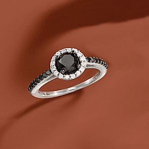 Ross-Simons 1.50 ct. t.w. Black and White Diamond Halo Ring in Sterling Silver. Size 8
